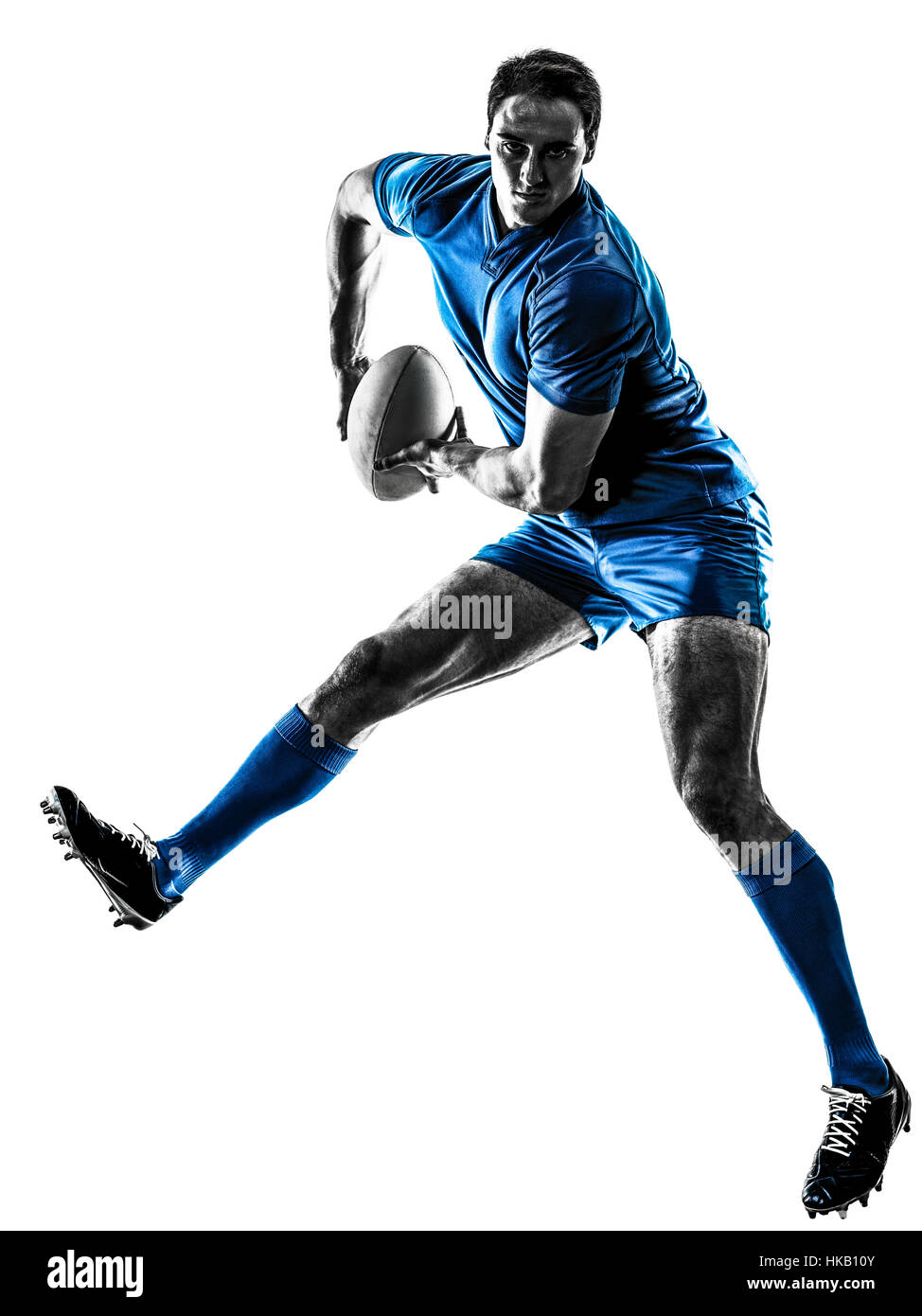 one caucasian rugby man player silhouette isolated on white background ...