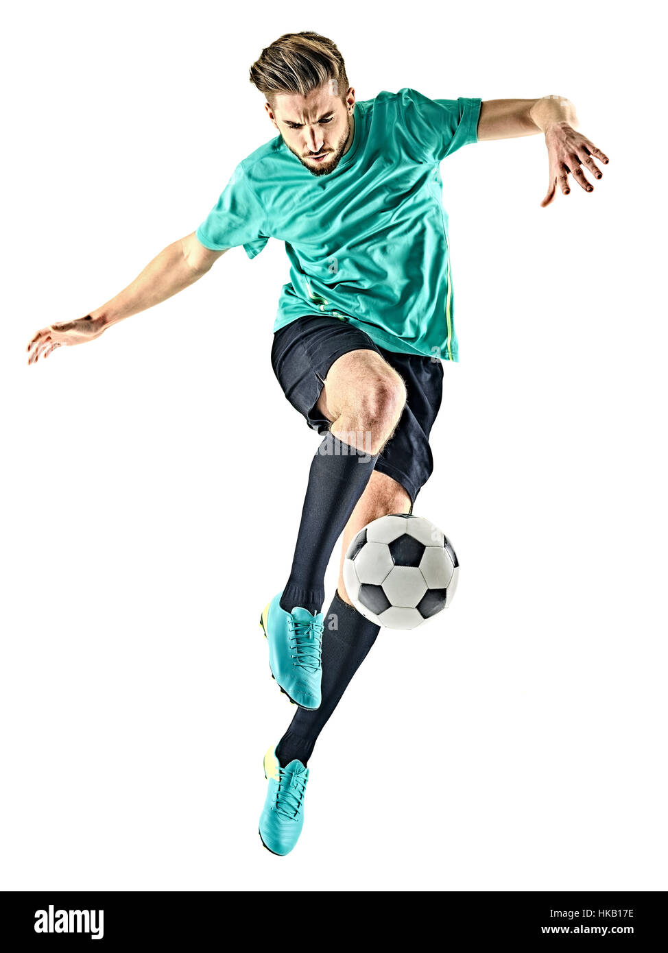 one caucasian soccer player man isolated on white background Stock ...