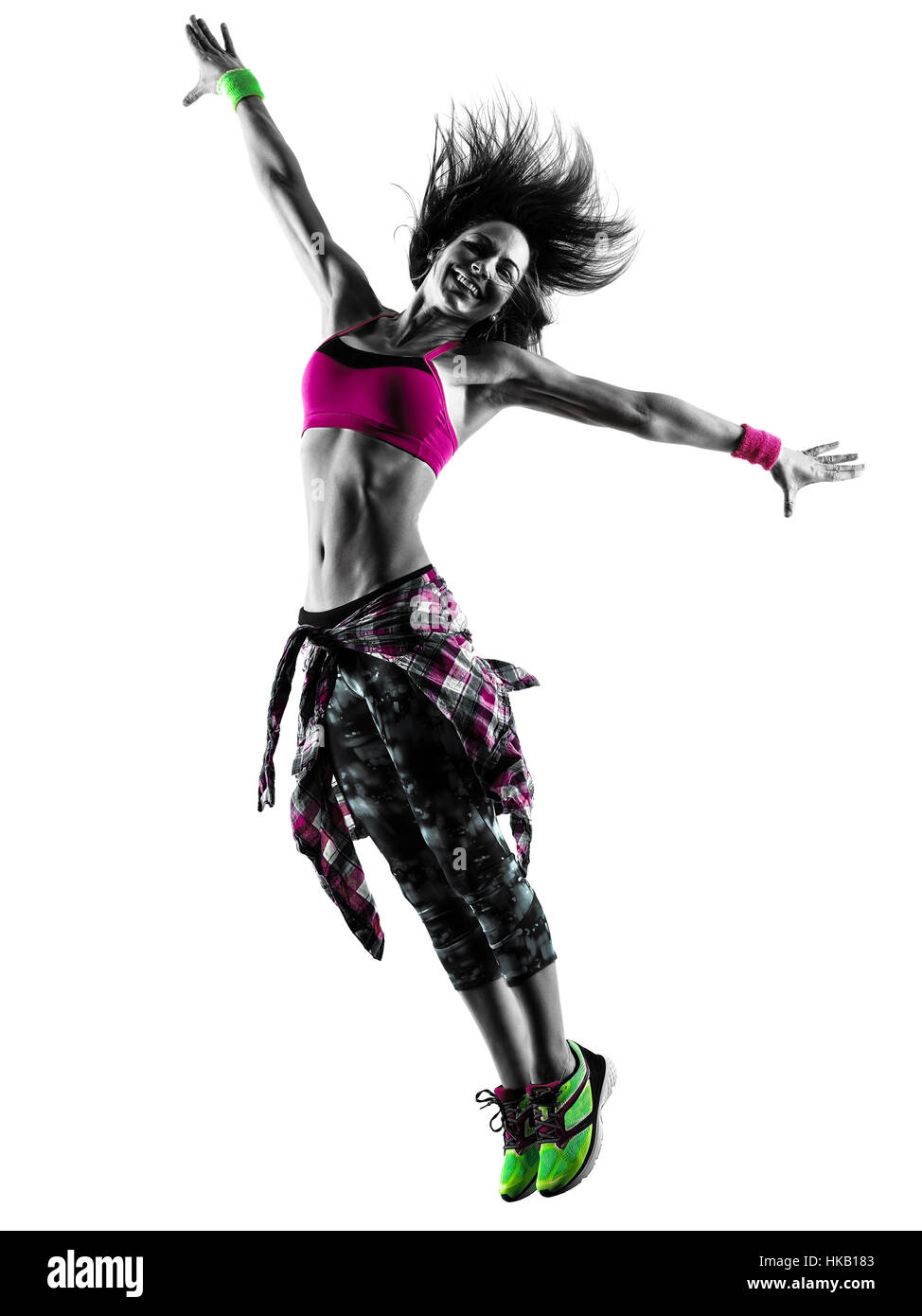 one caucasian woman zumba fitness exercises dancer dancing isolated in ...