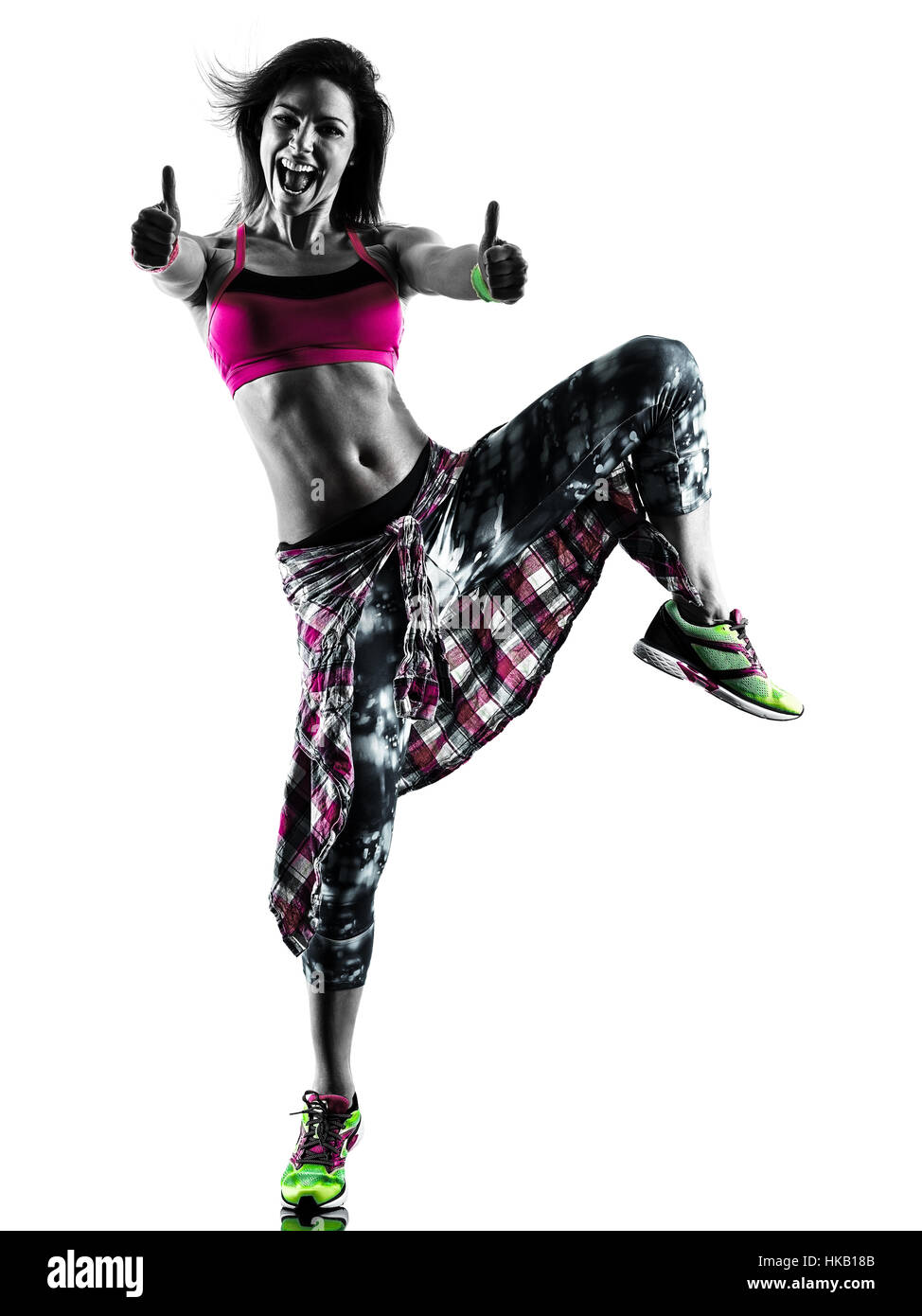 one caucasian woman zumba fitness exercises dancer dancing isolated in ...