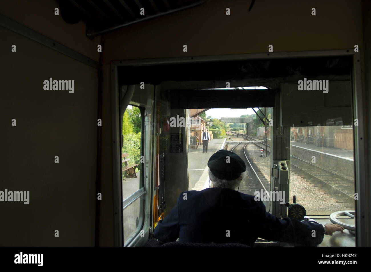 Train driver in cab Class 33 number 6566 Diesel Train at Bishops ...