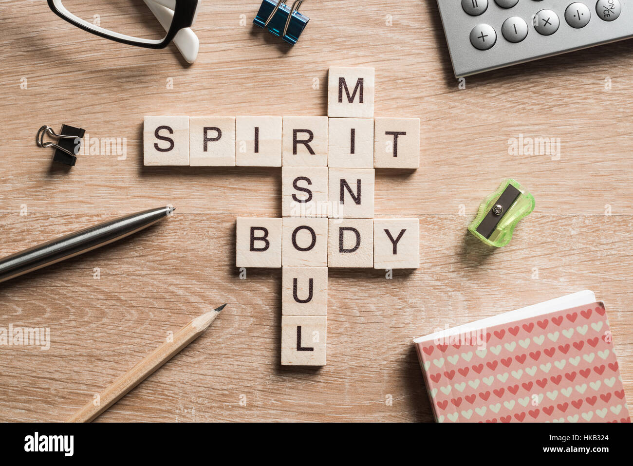 Spirit soul mind and body words made of wooden cubes Stock Photo - Alamy