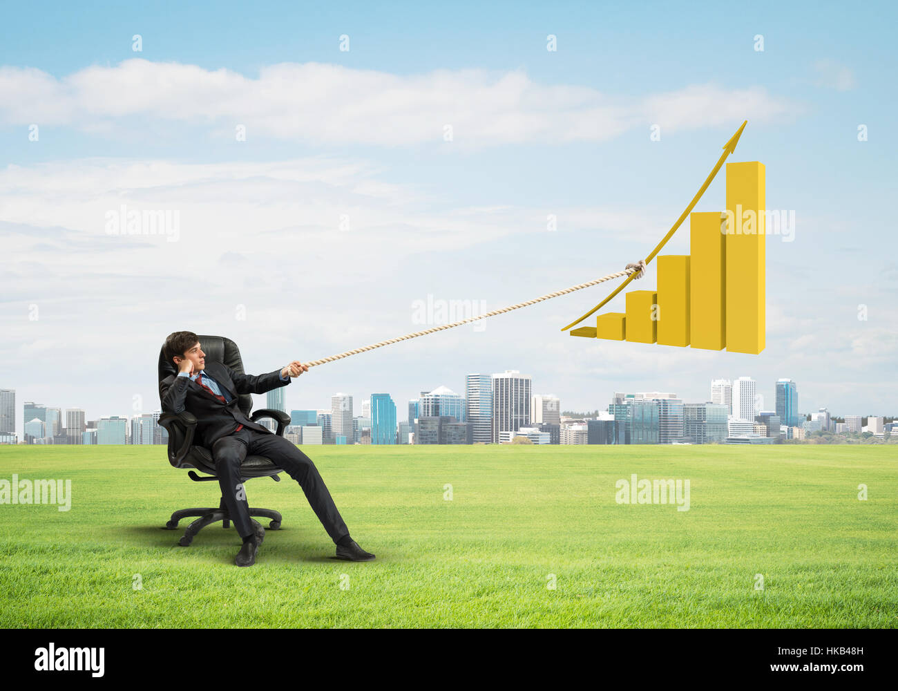 Businessman pulling graph with rope as concept of power and control ...