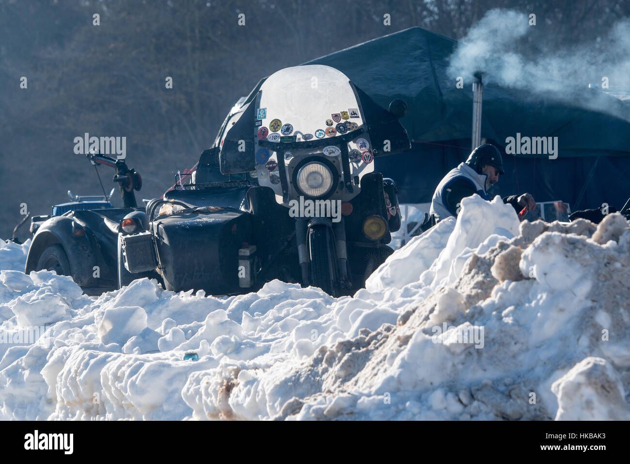 Thurmansbang, Germany. 27th Jan, 2017. A motorbike with side car can be ...