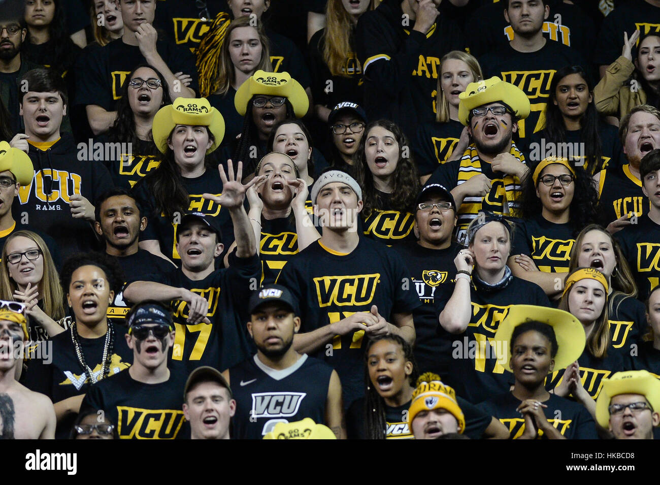 Richmond, USA. 27th Jan, 2017. VCU fans yell to distract the opposing ...