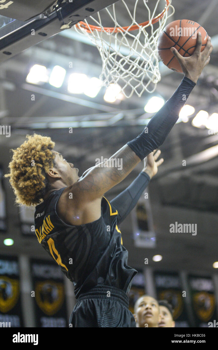 Richmond, USA. 27th Jan, 2017. Justin Tillman (4) shoots a layup during ...
