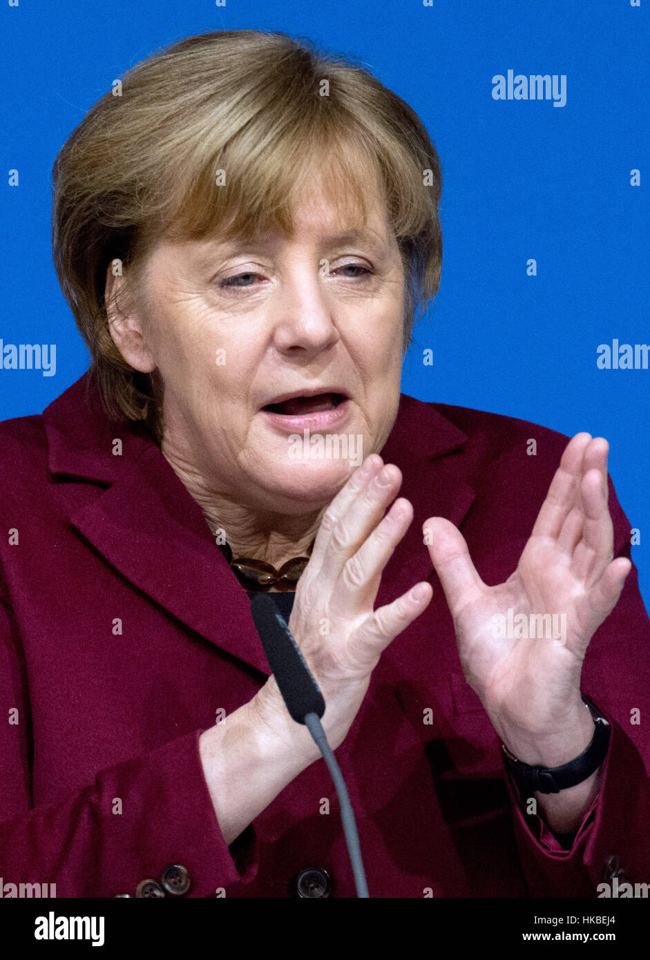 Grimmen, Germany. 28th Jan, 2017. German Chancellor Angela Merkel (CDU ...