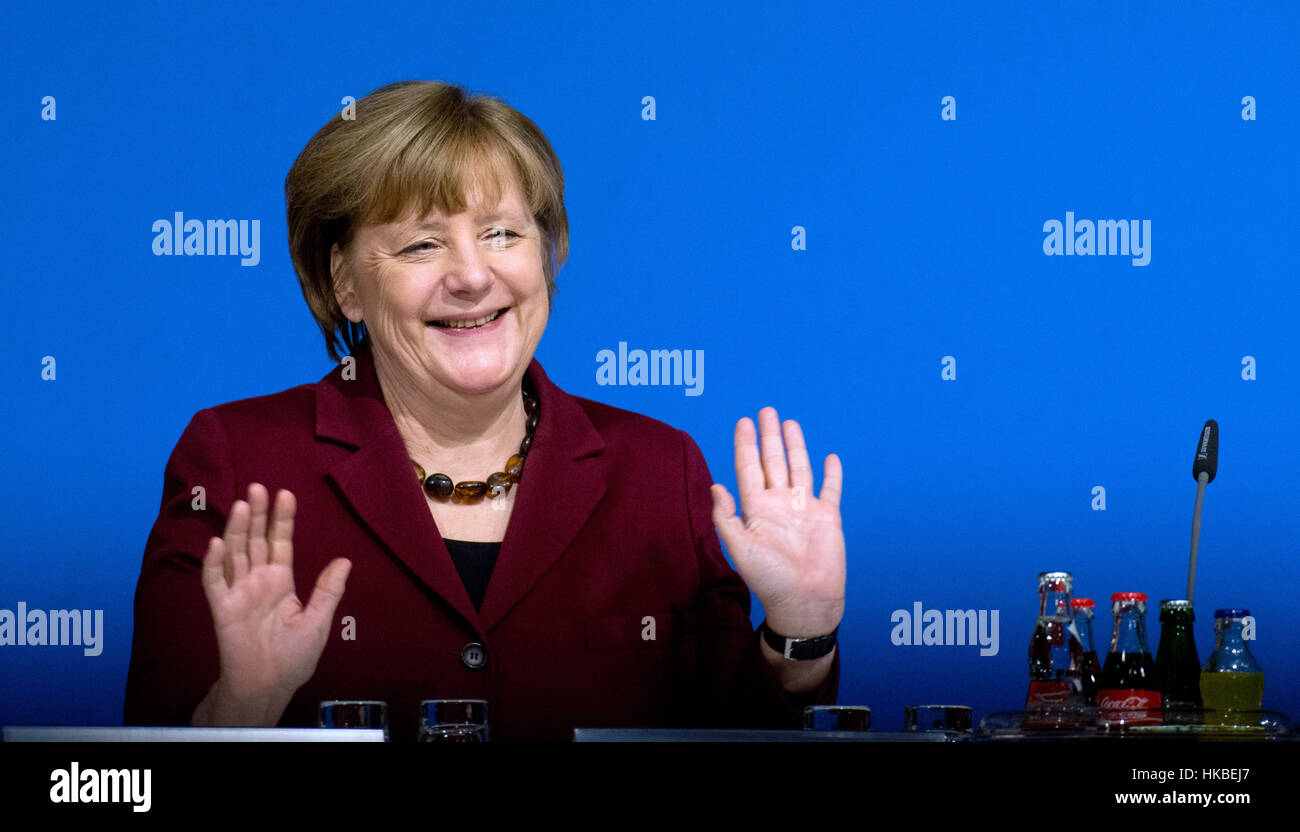 Grimmen, Germany. 28th Jan, 2017. German Chancellor Angela Merkel (CDU ...
