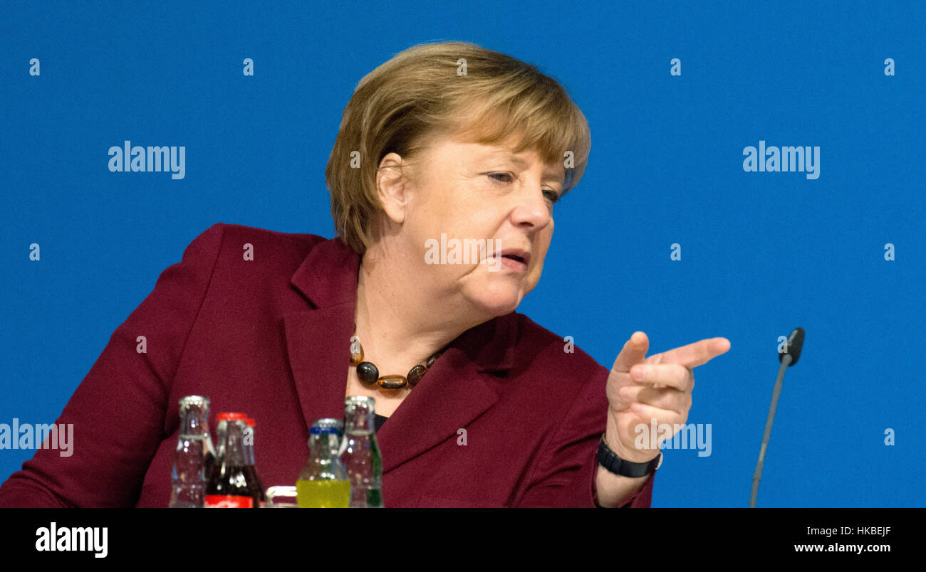 Grimmen, Germany. 28th Jan, 2017. German Chancellor Angela Merkel (CDU ...