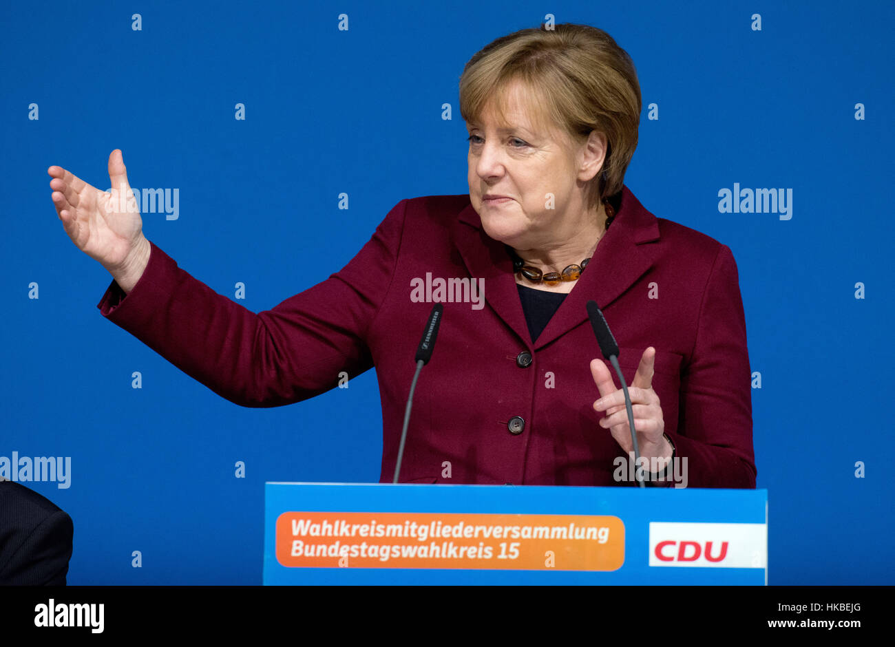 Grimmen, Germany. 28th Jan, 2017. German Chancellor Angela Merkel (CDU ...