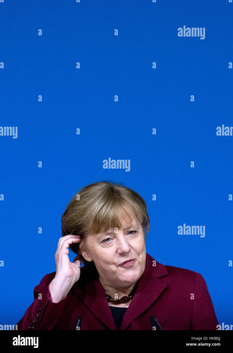 Grimmen, Germany. 28th Jan, 2017. German Chancellor Angela Merkel (CDU ...