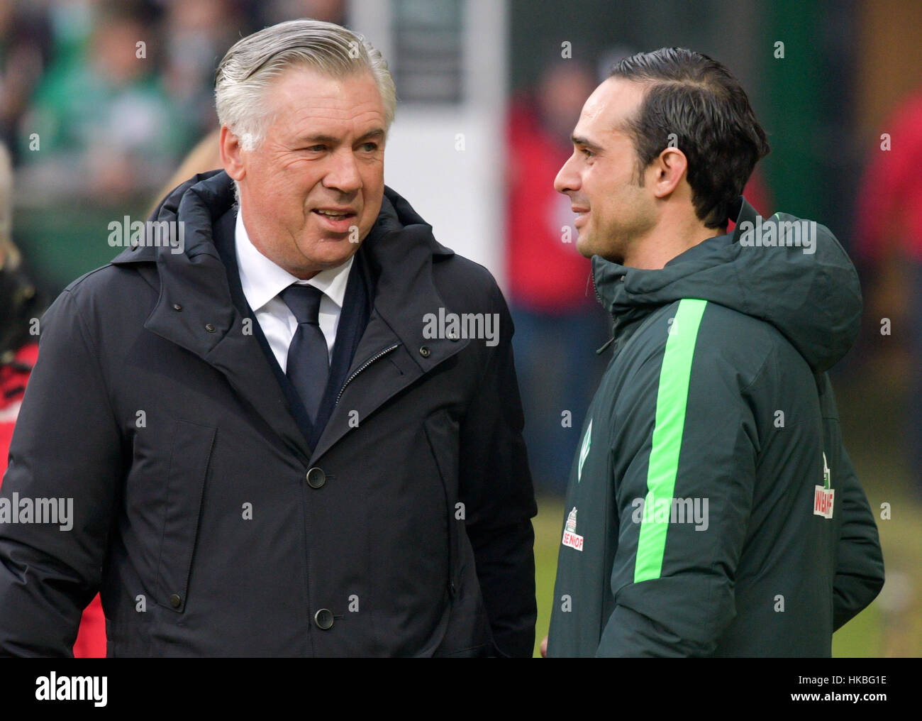 Bremen, Germany. 28th Jan, 2017. Munich's headcoach Carlo Ancelotti (L ...