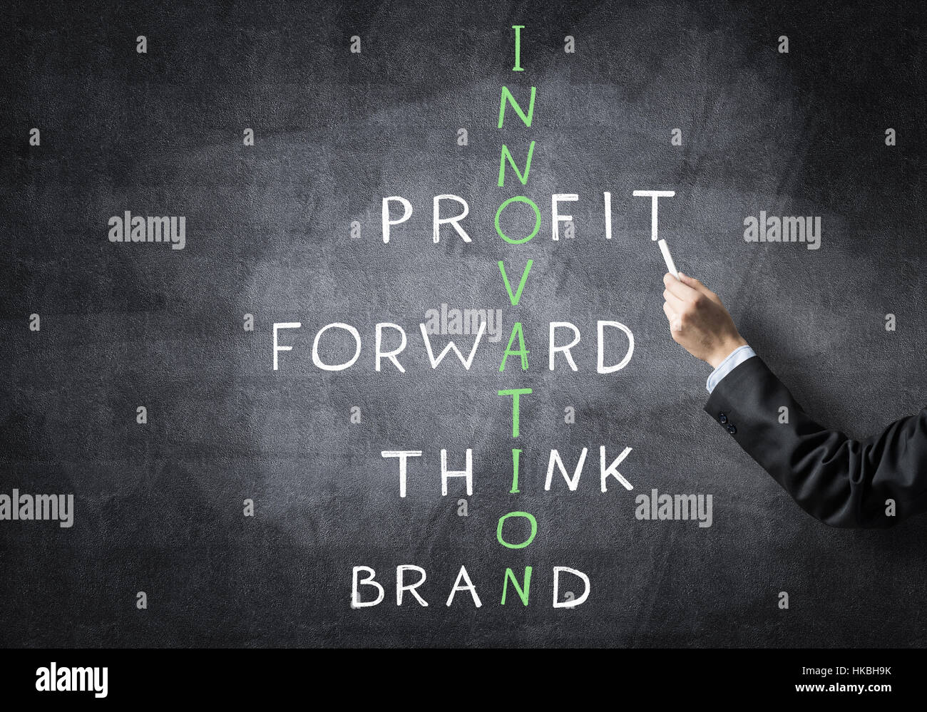 Seminar trainer draw on chalkboard Stock Photo - Alamy