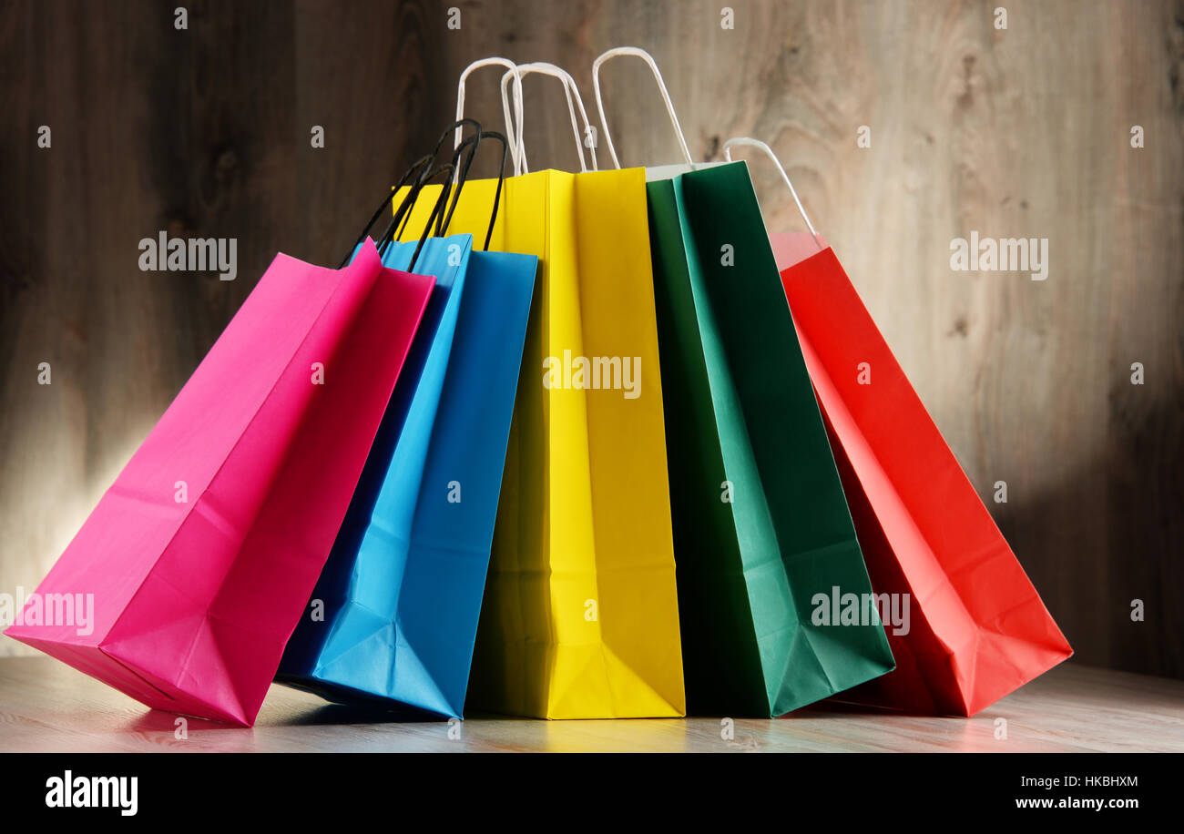 Composition with colorful paper shopping bags Stock Photo - Alamy
