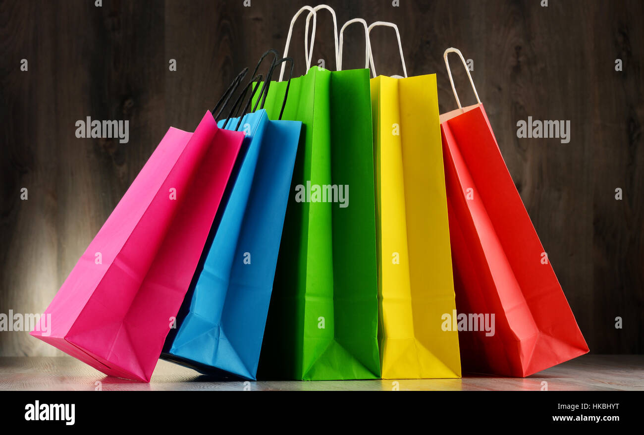 Composition with colorful paper shopping bags Stock Photo - Alamy