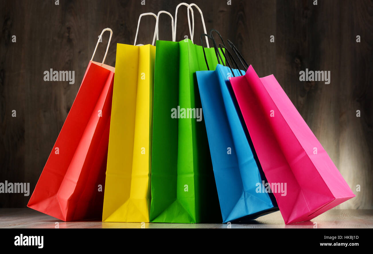 Composition with colorful paper shopping bags Stock Photo - Alamy
