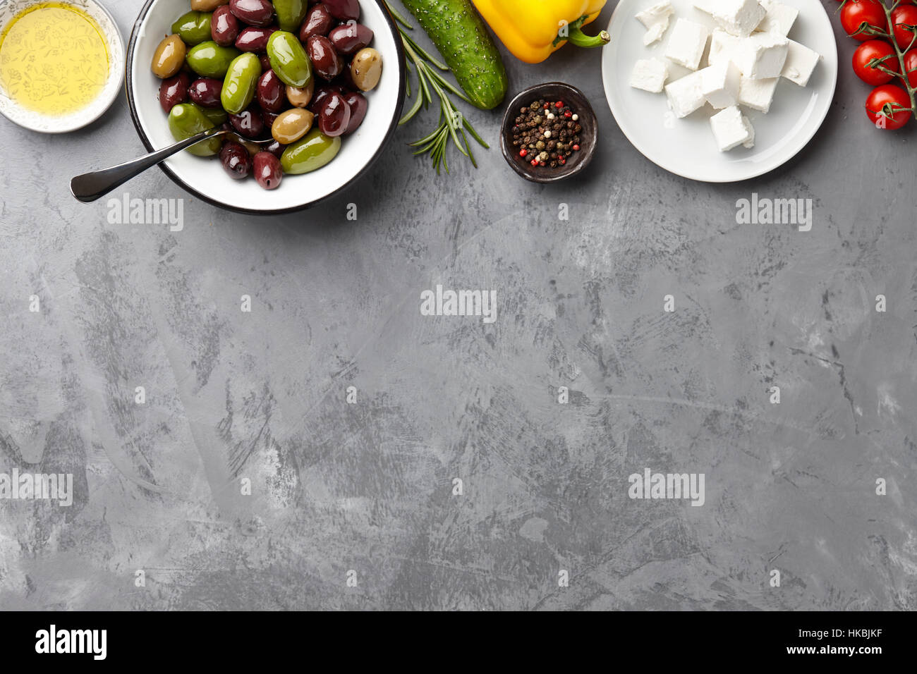 Greek salad main ingredients Stock Photo - Alamy