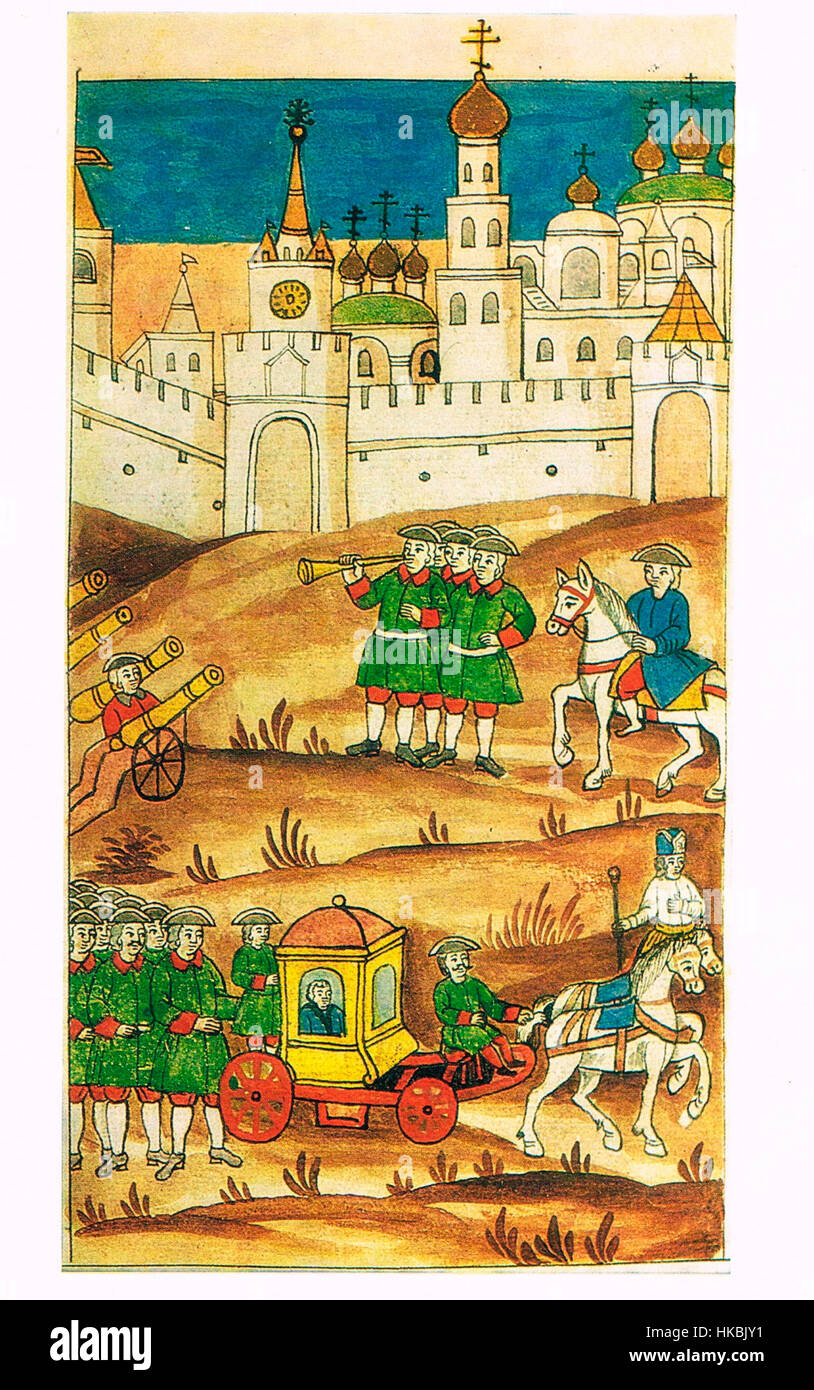 This historical painting by Krekshin illustrates Tsar Peter I's ...