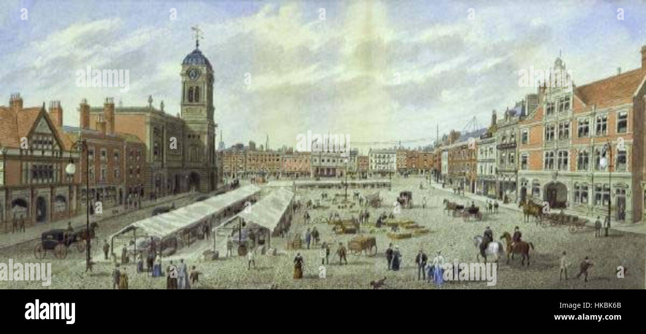 This 1894 painting of Derby Market Place offers a detailed view of the ...