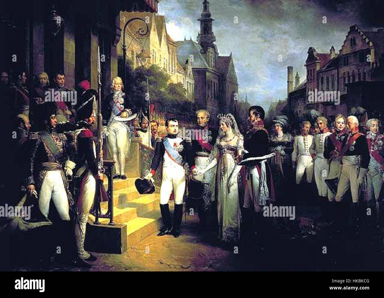 This artwork depicts the signing of the Treaty of Tilsit, an agreement ...