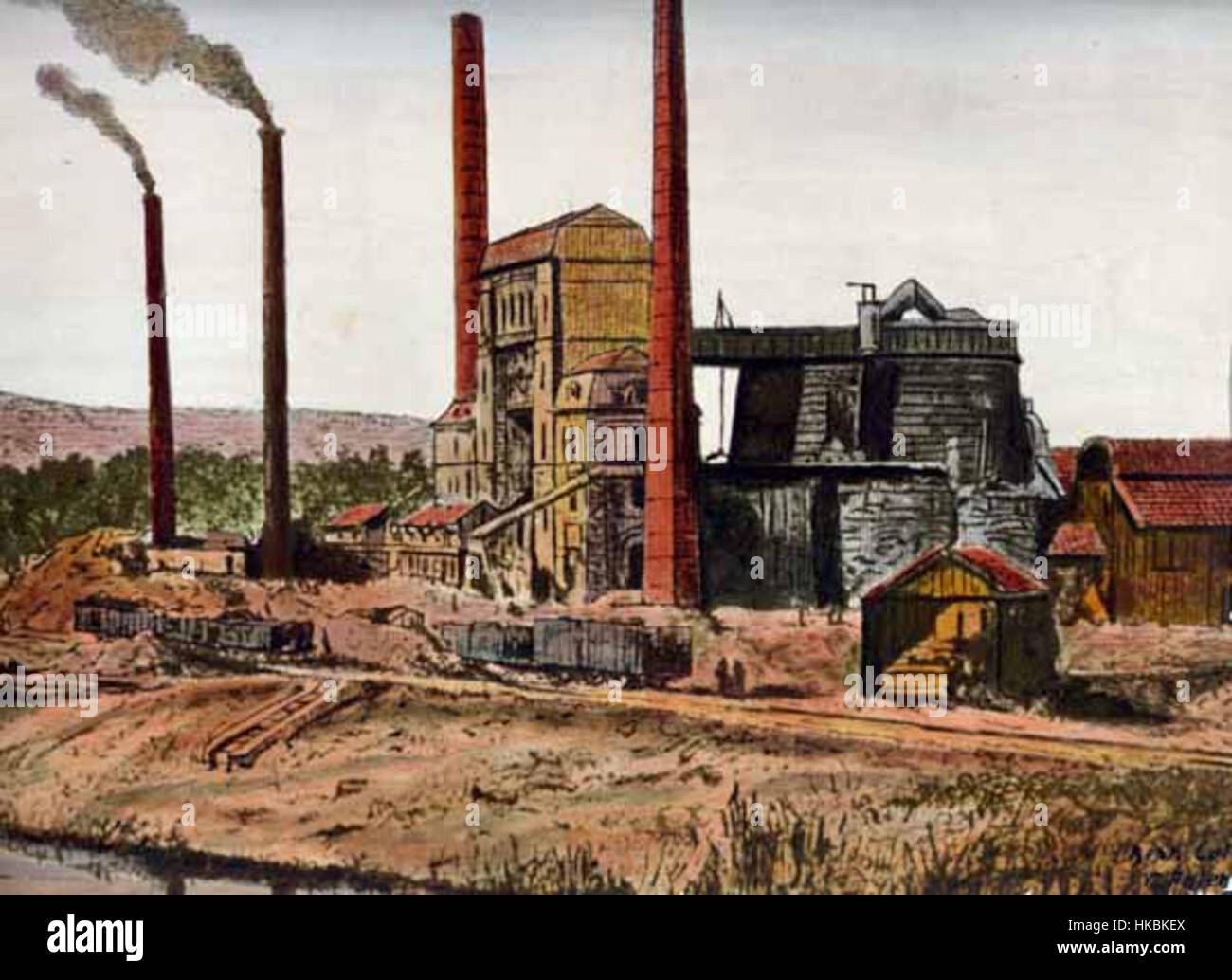 This artwork depicts the industrial site of Arbed Schifflange in ...
