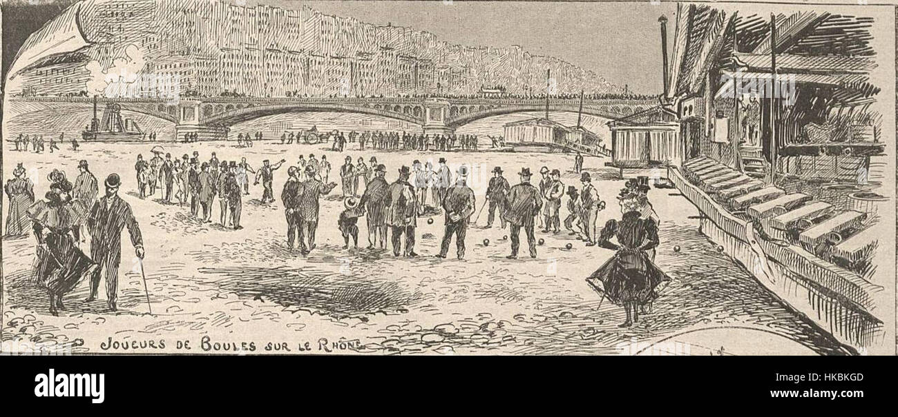 The painting depicts players of boules, a traditional French sport ...