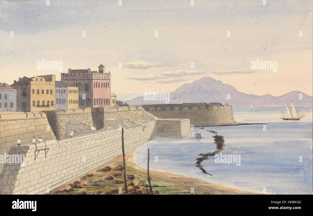 This painting of the King's Bastion and Club House Hotel in Gibraltar ...