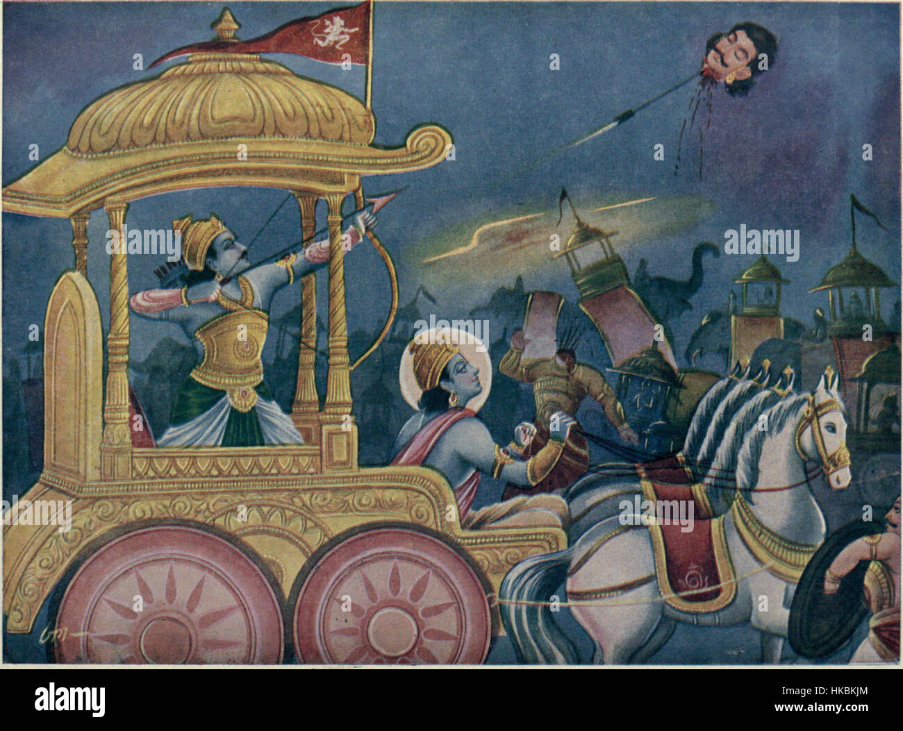 A dramatic painting titled 'Death of Jayadratha', illustrating a key ...