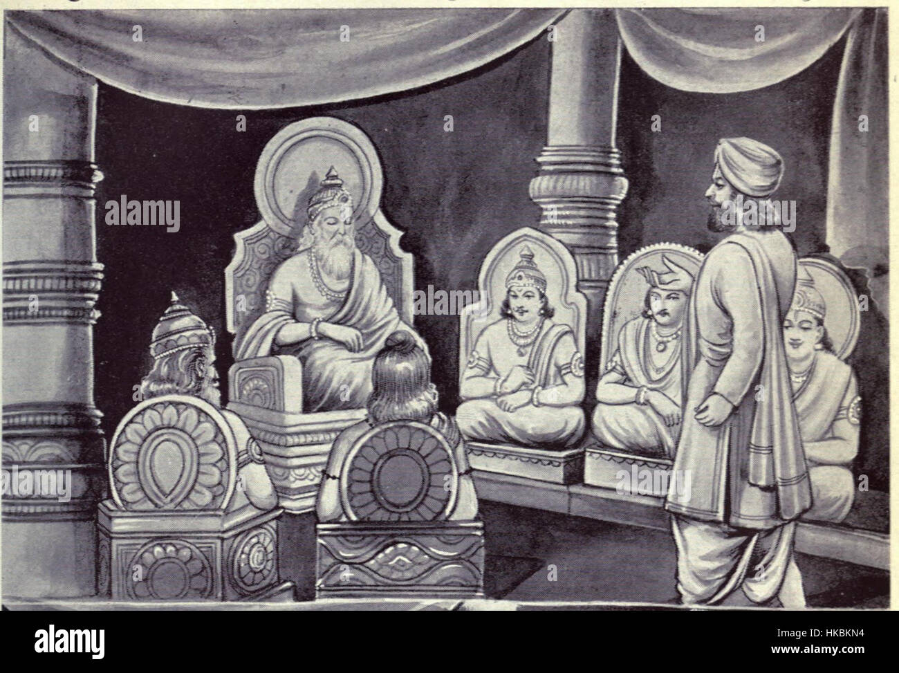 This artwork depicts the moment from the Mahabharata where Sanjaya ...