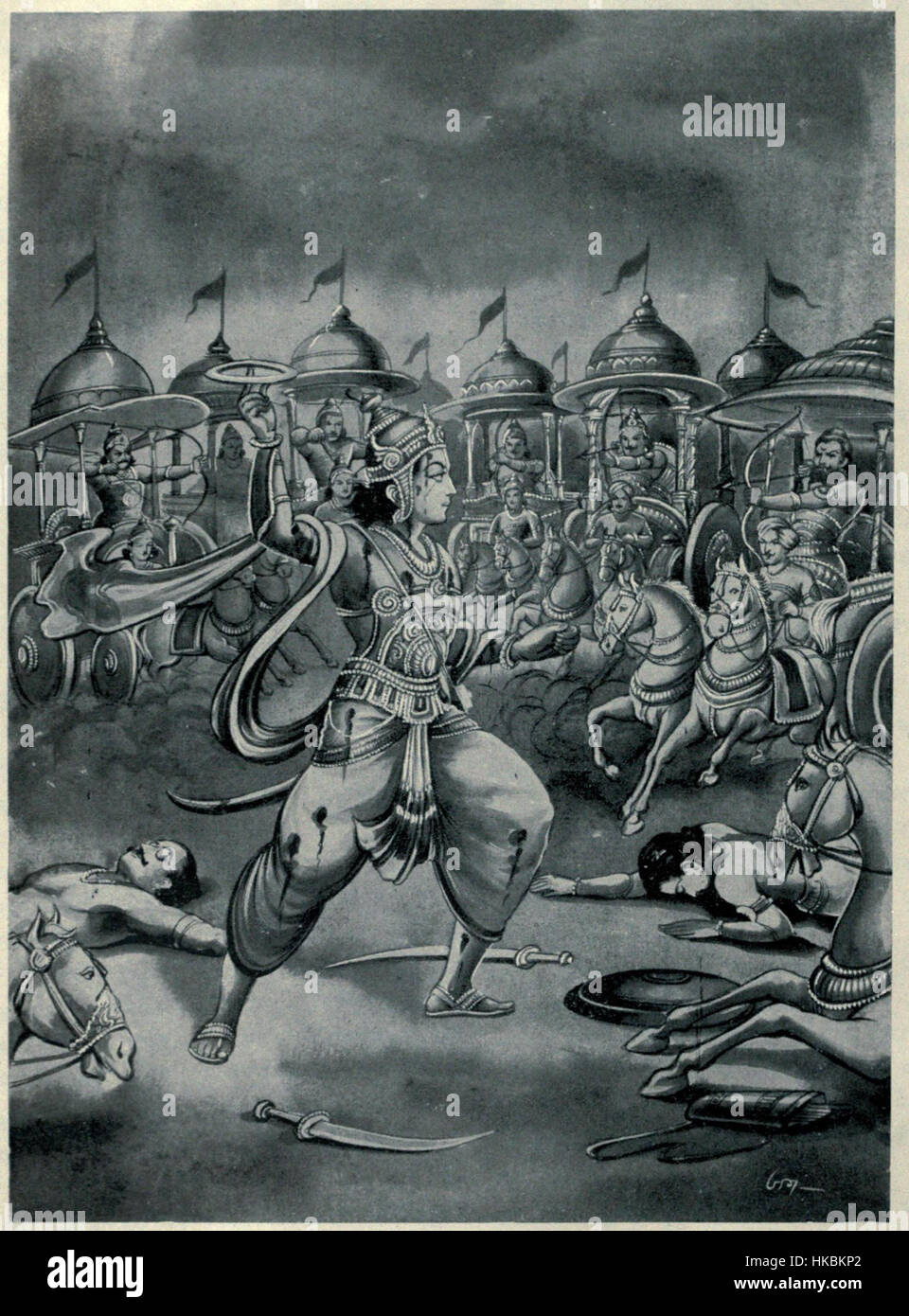 This artwork depicts the scene from the Mahabharata where Abhimanyu ...