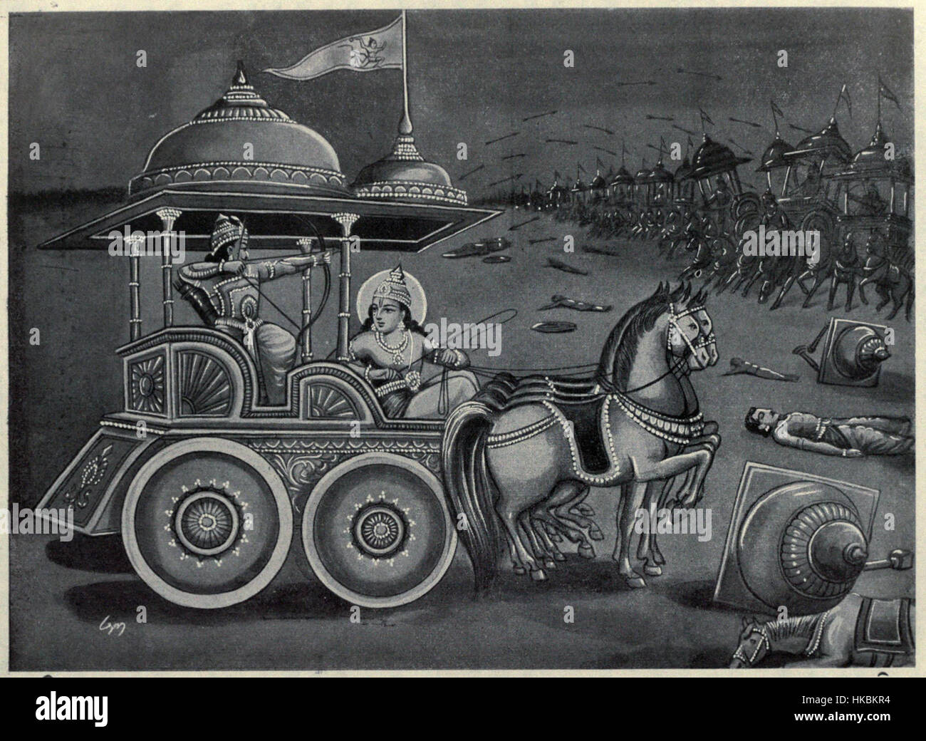 The painting depicts the moment from the Mahabharata, where Arjuna ...