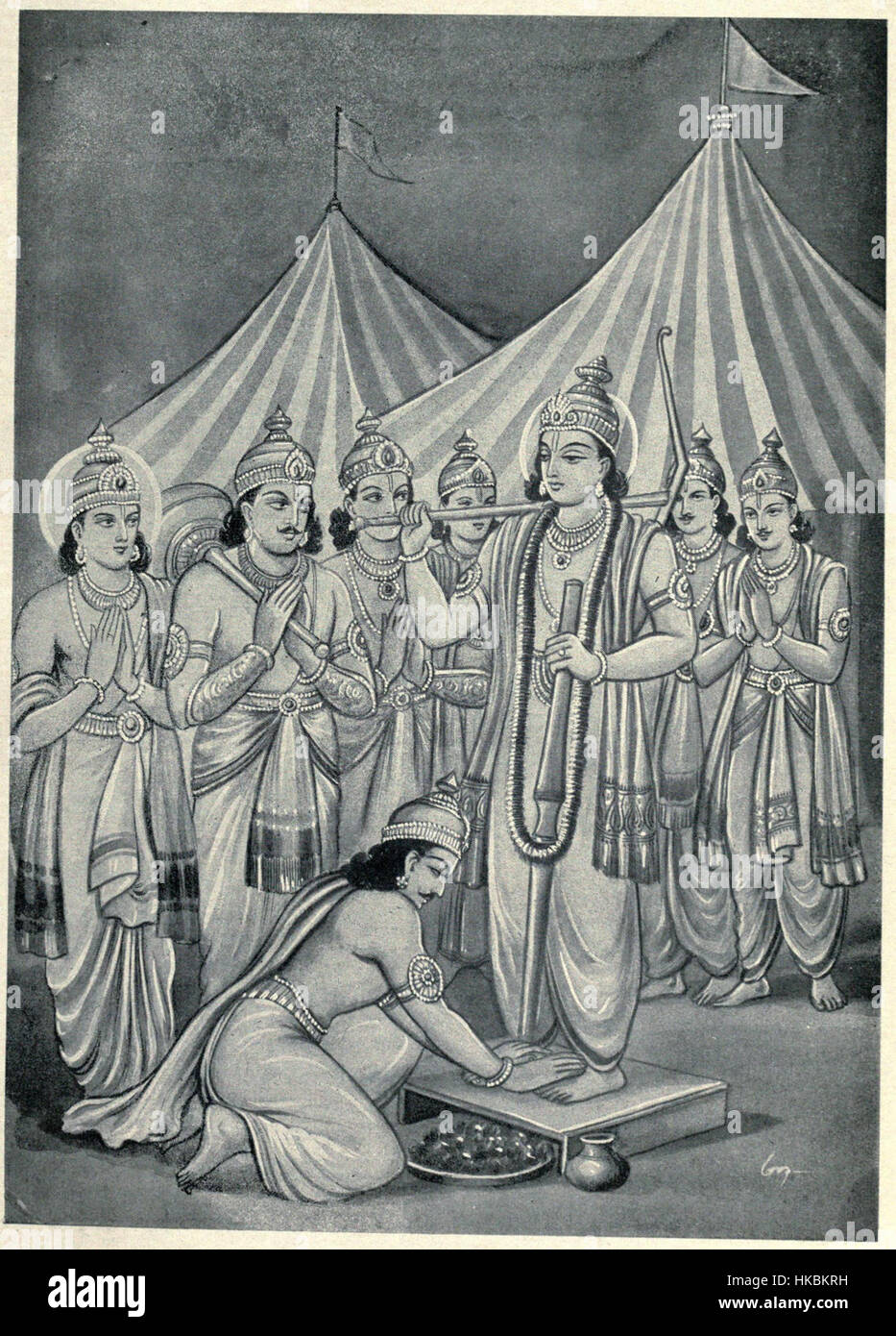 An artwork depicting the Pandavas welcoming Balarama, drawn from Indian ...