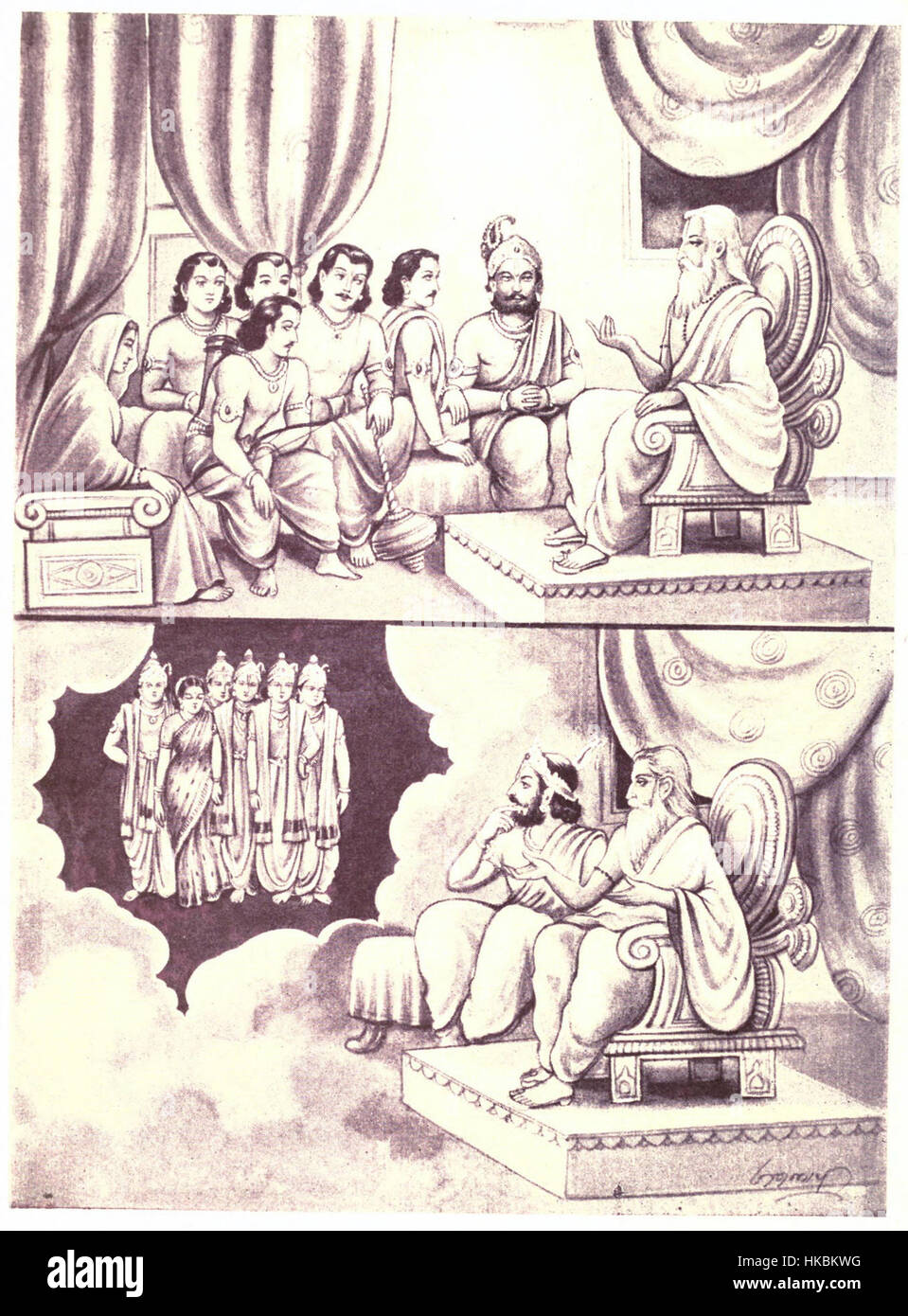 This painting illustrates Vyasa, the sage, revealing the secret of ...