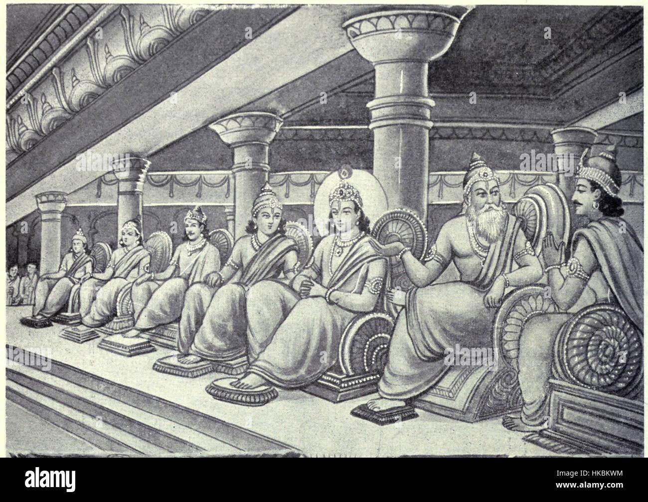 An artwork depicting the scene from the Indian epic Mahabharata, where ...