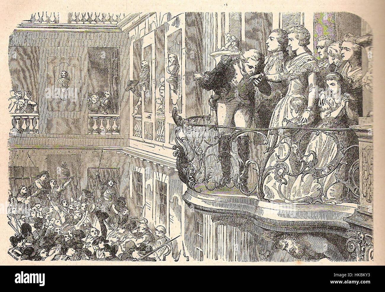 This historical painting depicts the meeting of La Fayette and Marie ...