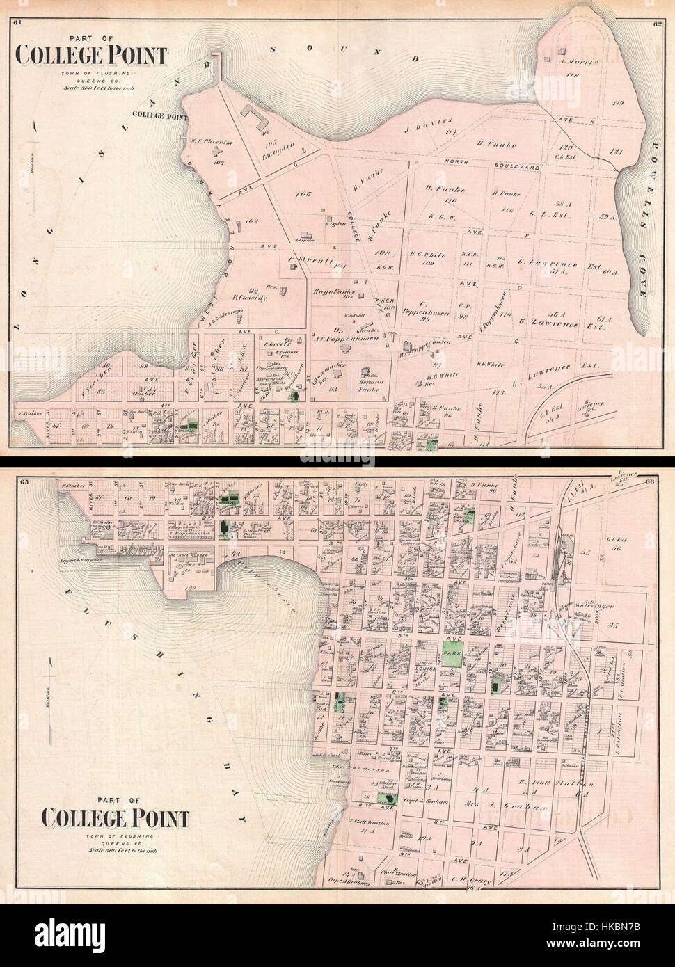 1873 Beers Map of College Point, Queens, New York City (set of 2 maps ...