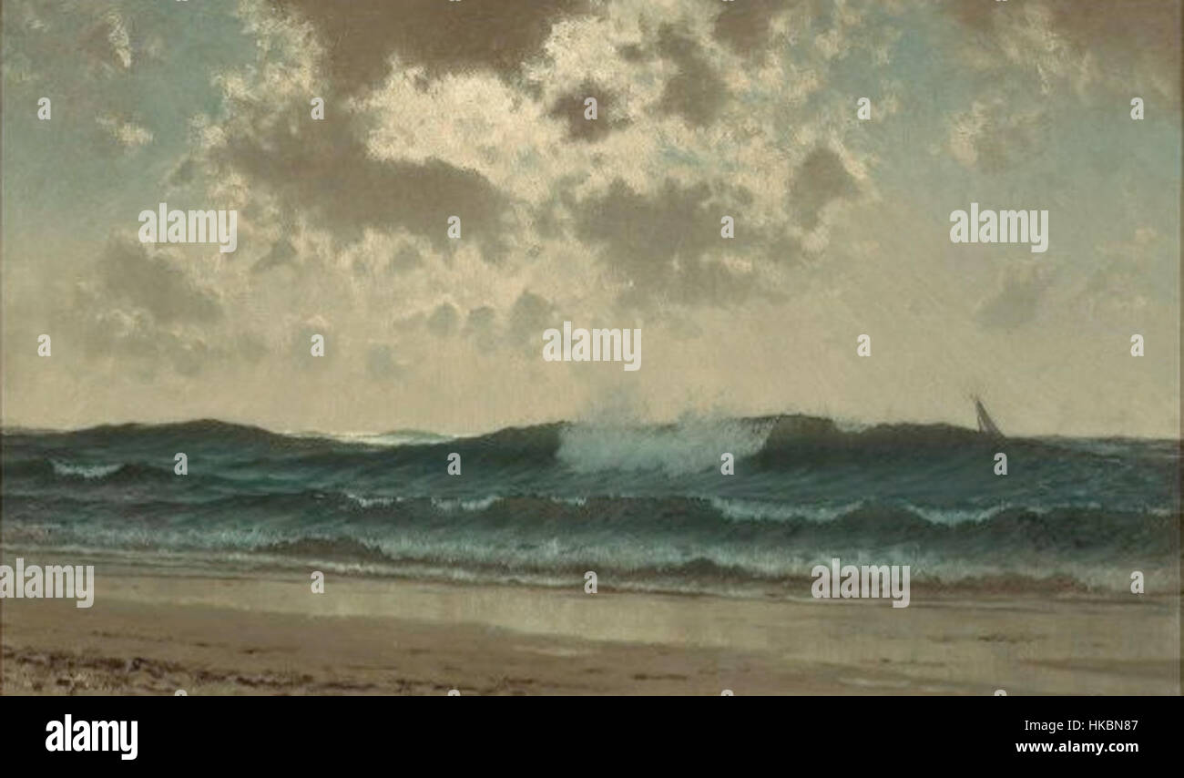 This 1875 marine painting by Ernest Longfellow depicts a naval scene ...