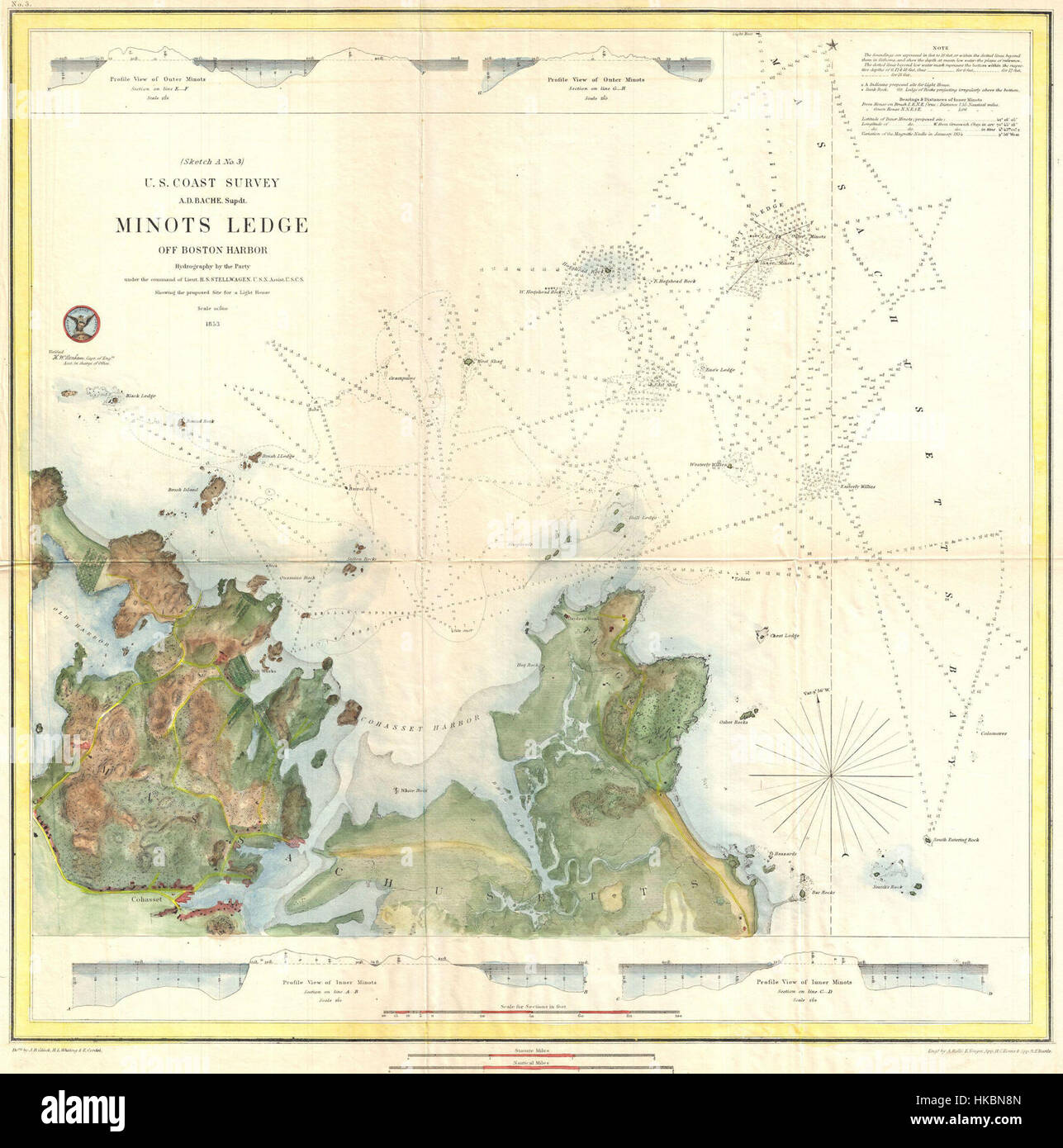 This 1853 map of Minots Ledge, located near Boston Harbor, was created ...