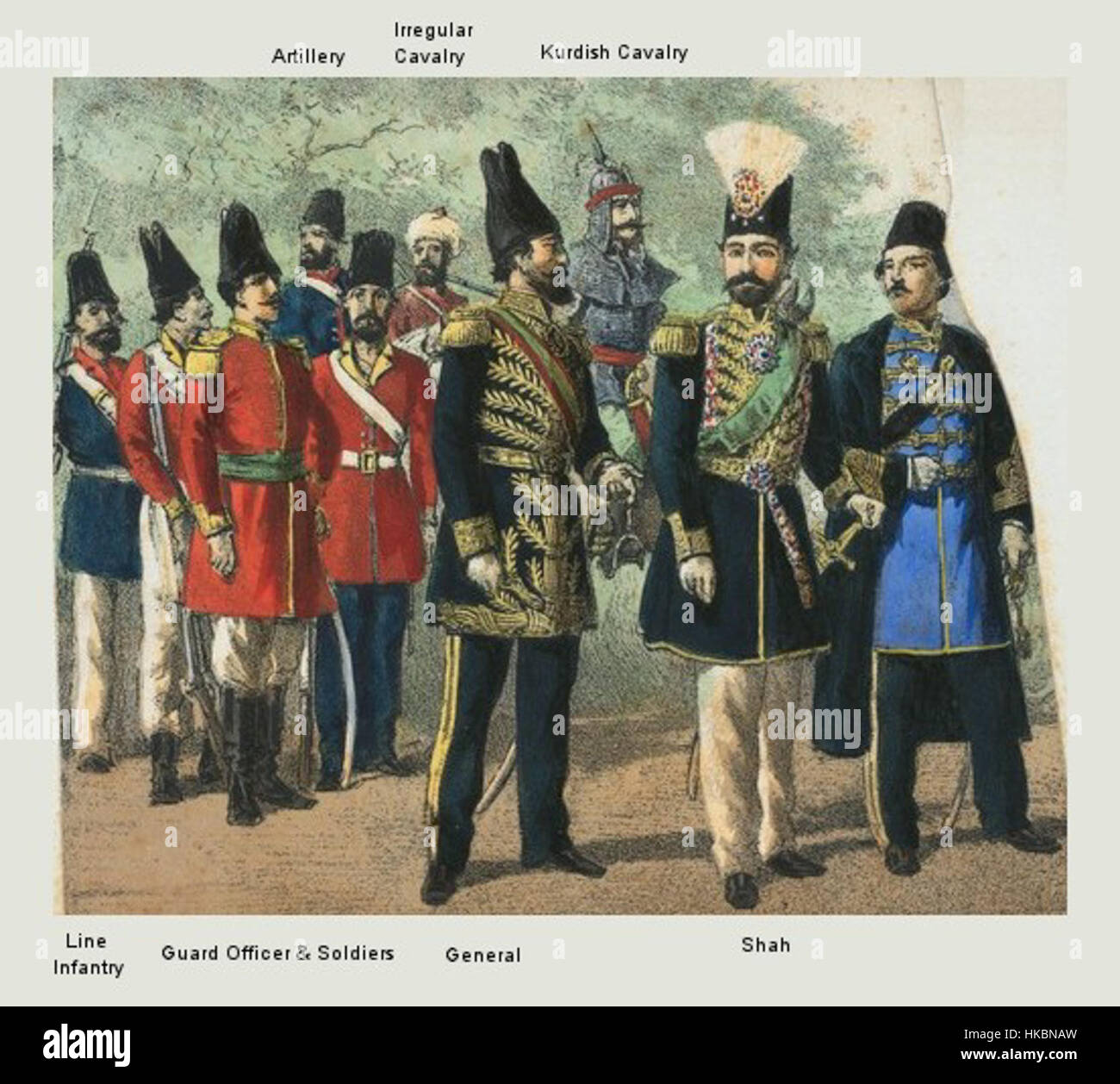 This painting from 1884 depicts Persian officers and soldiers in ...