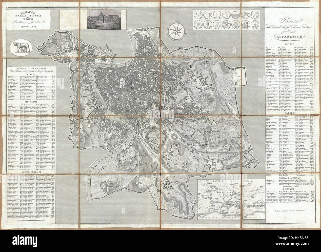This 1866 Fornari pocket map of Rome provides a detailed geographical ...