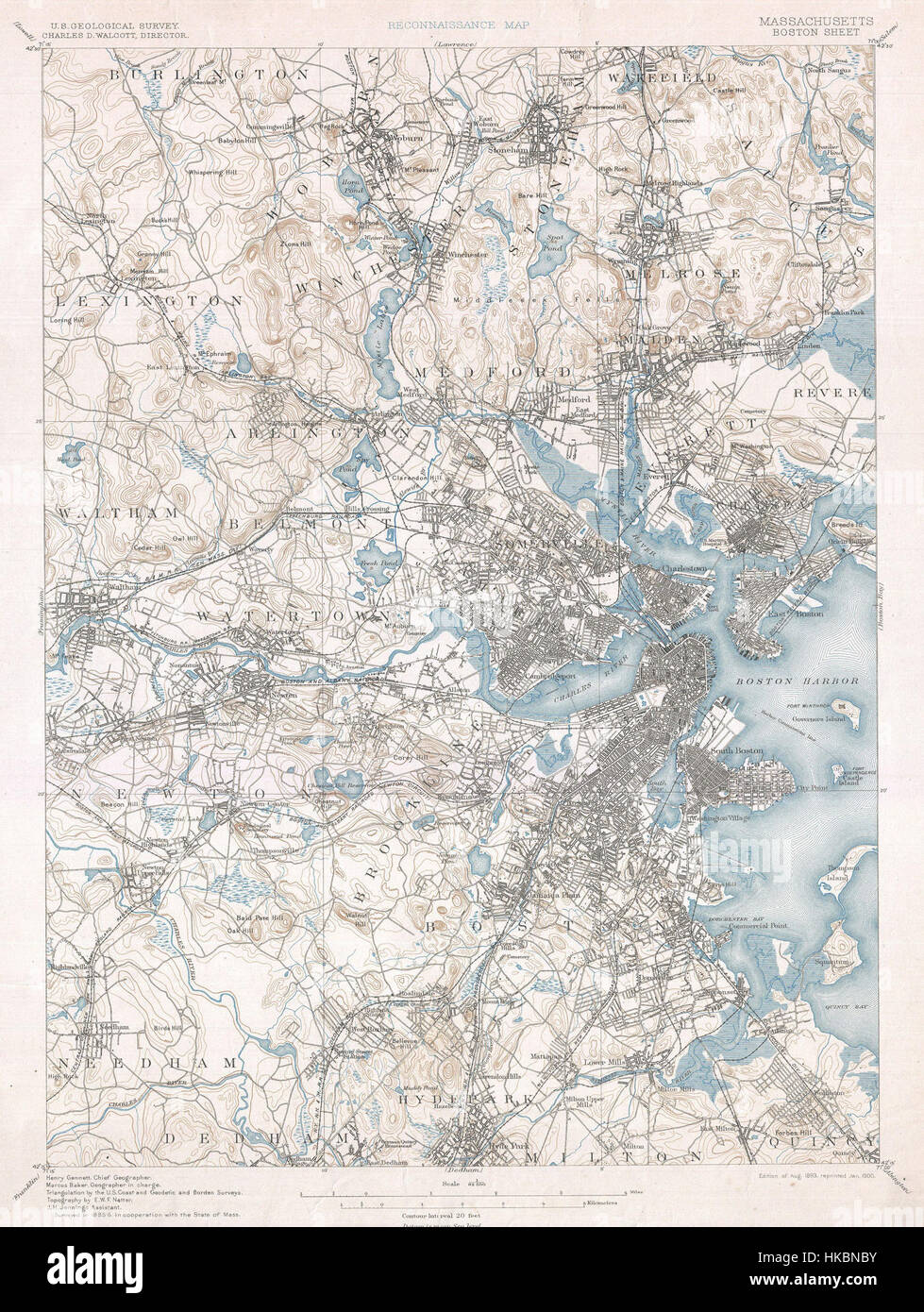 This 1900 U.S. Geological Survey map of Boston and its surrounding ...