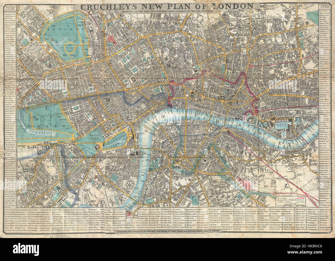 A 1848 pocket map of London by Crutchley, showcasing the city's streets ...