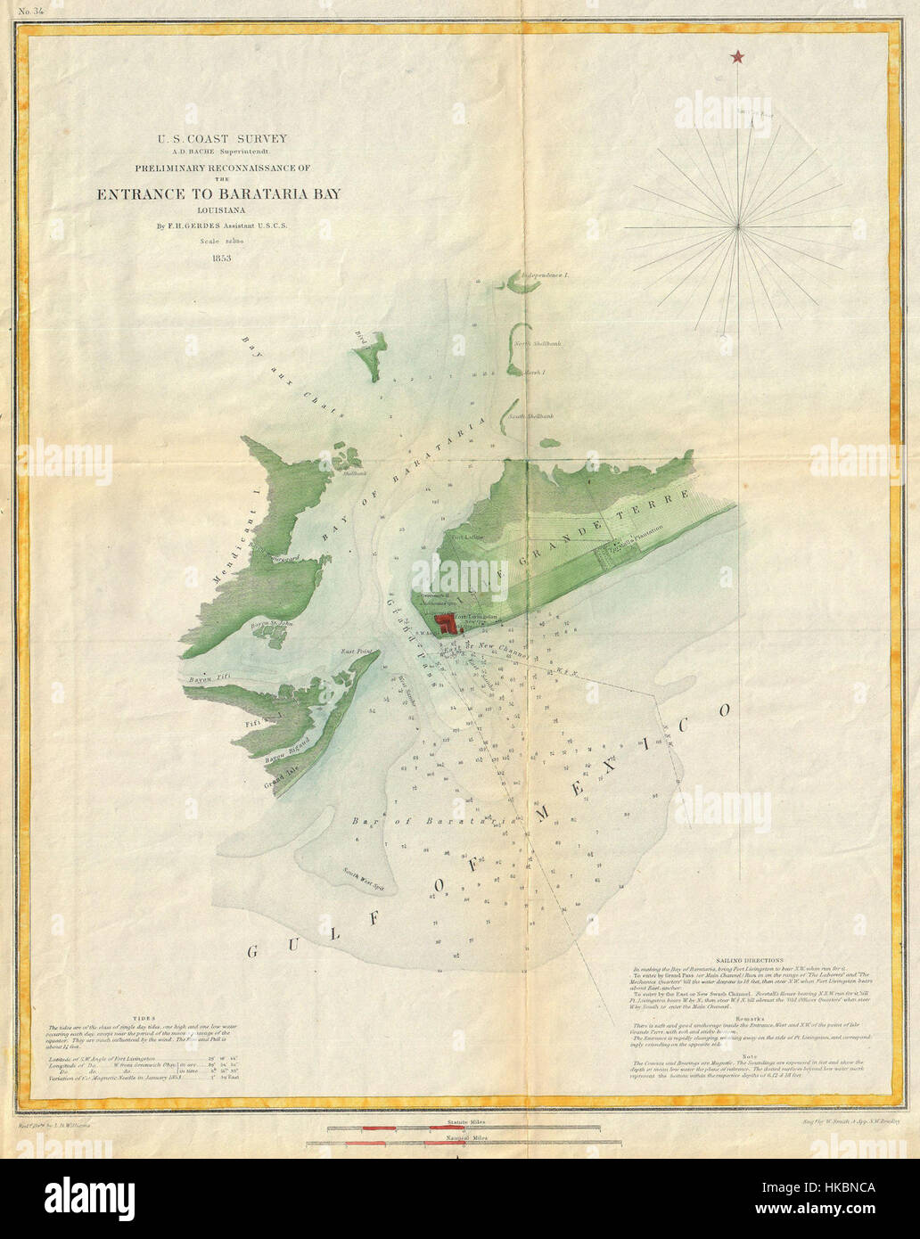 This 1853 U.S. Coast Survey Map of Barataria Bay, Louisiana, provides ...