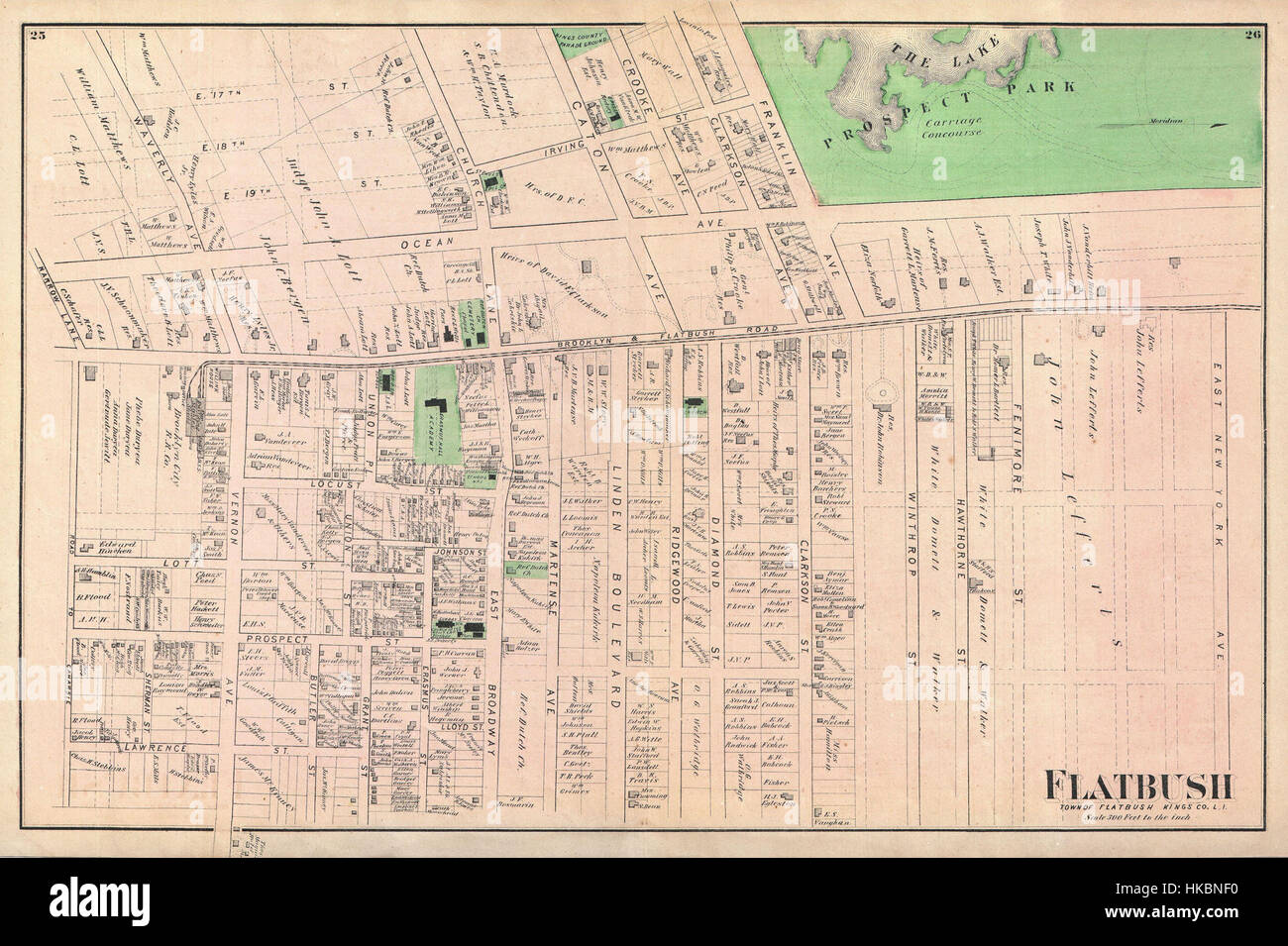 The 1873 Beers Map of the Flatbush area in Brooklyn, New York City ...