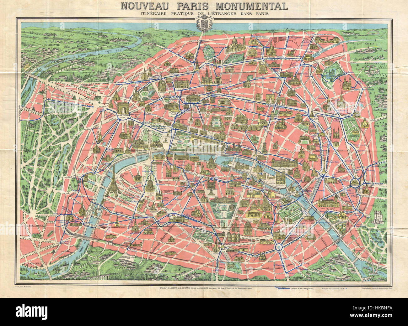 This 1931 Leconte map of Paris highlights the city’s iconic monuments ...