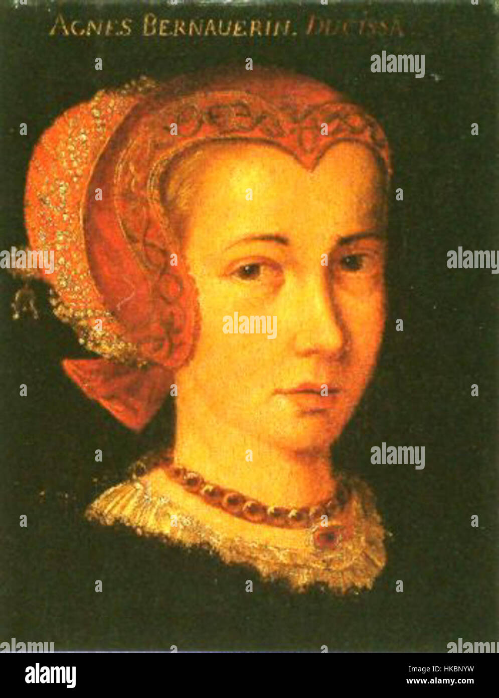 This painting depicts Agnes Bernauer, the Duchess of Bavaria, a ...