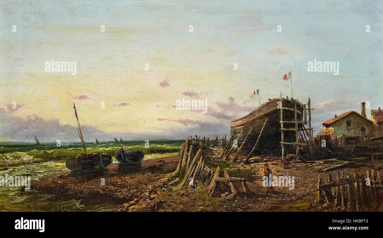 This artwork by Alfred Godchaux titled 'Schiffswerft' illustrates a ...