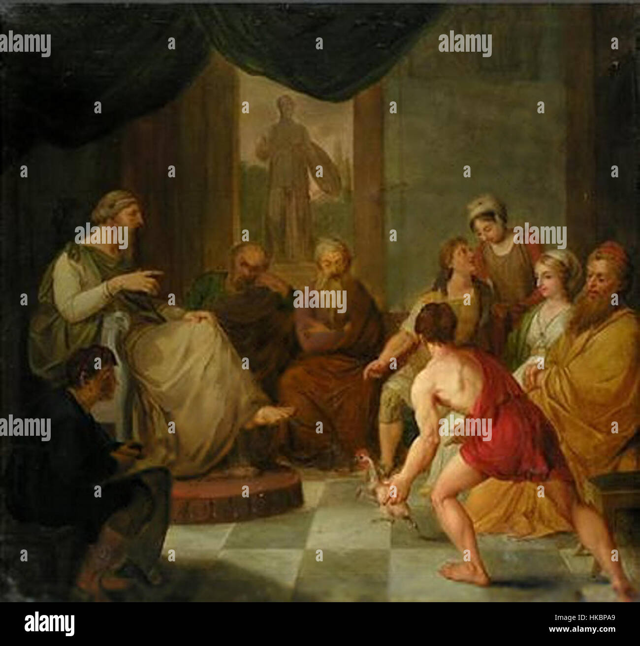 This artwork depicts the ancient Greek philosopher Diogenes presenting ...