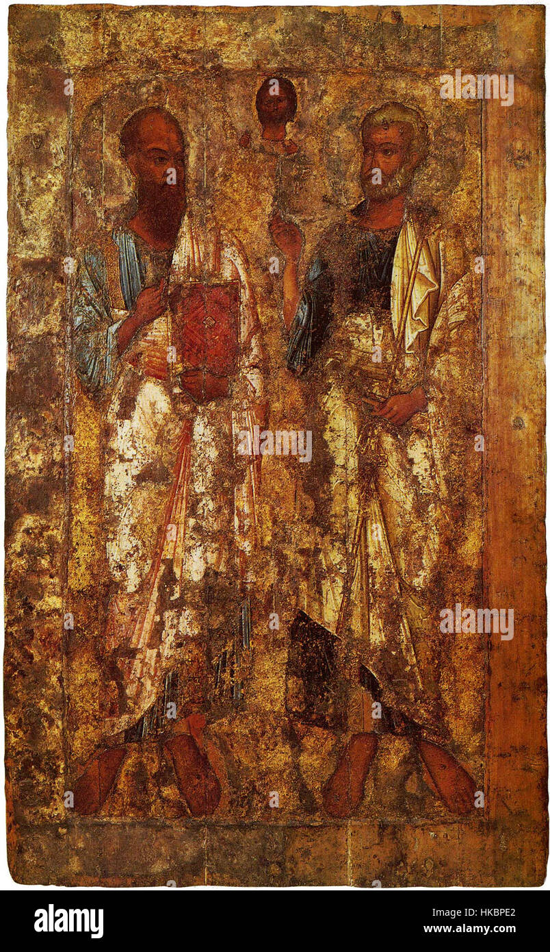 This ancient icon depicts Saints Peter and Paul, key figures in early ...