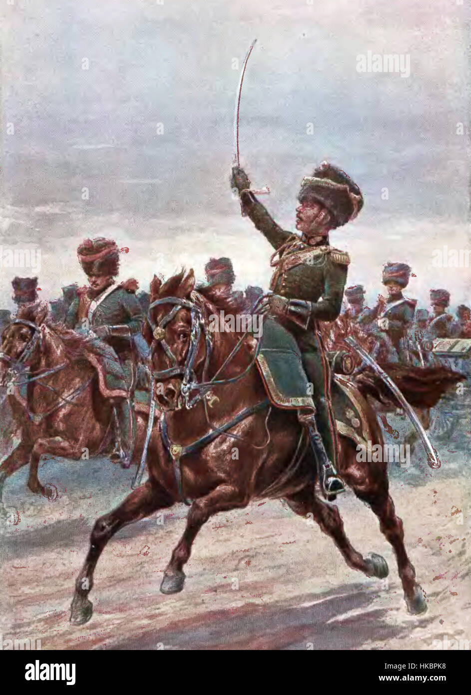 This artwork, 'Artyleria konnaXW,' depicts a scene from a historic ...